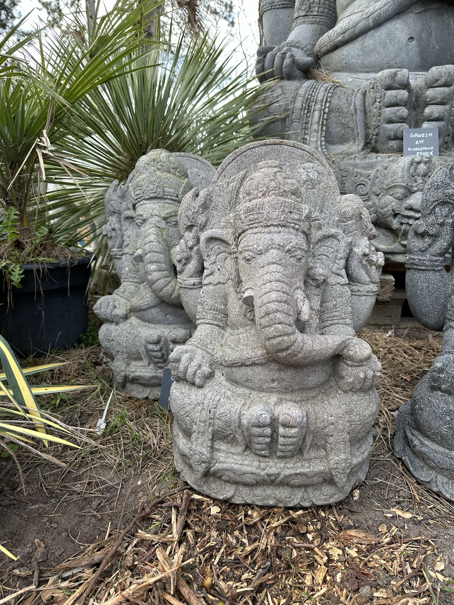 Statue Ganesh pierre de rivière sculpté 60cm - SHOP BATU TAMAN